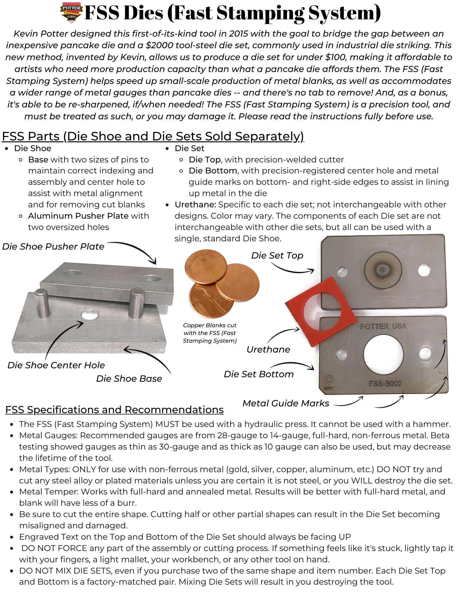 Potter USA - Fine Tools. FSS (Fast Stamping System) Die Set FSS-003 - Fan