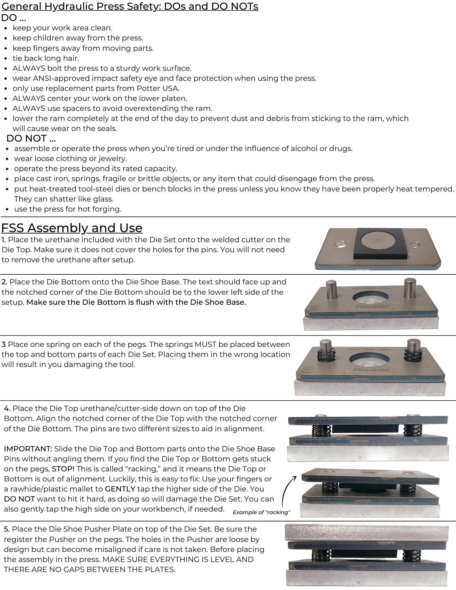 Potter USA - Fine Tools. FSS (Fast Stamping System) Standard Die Shoe