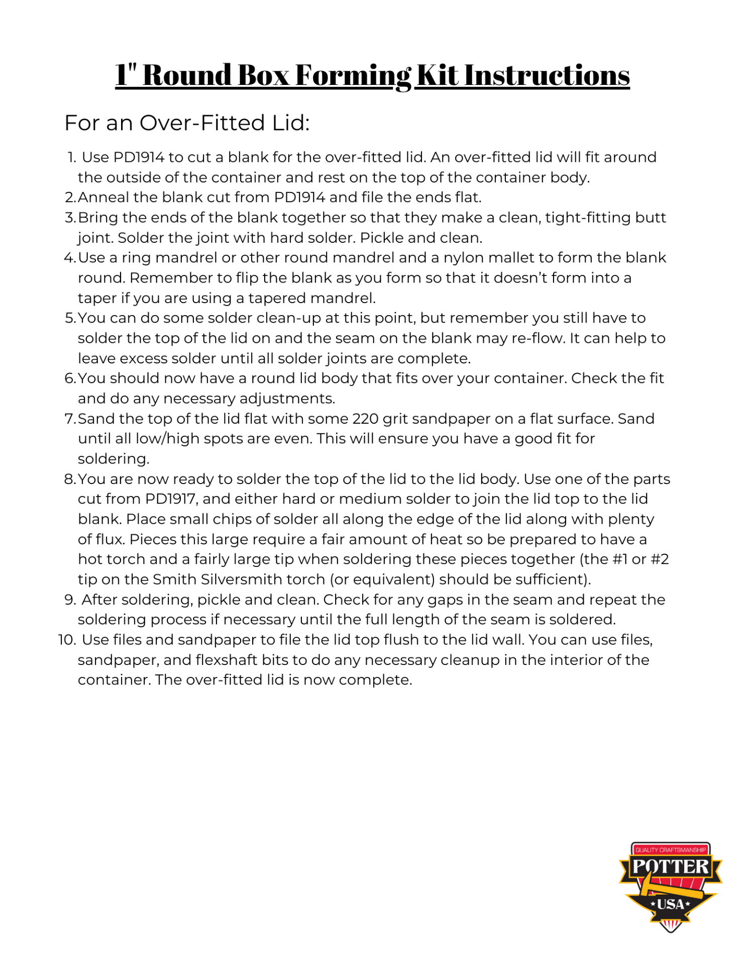 Potter USA - Fine Tools. Pancake Die Bundle 1 Inch Round Box Forming Kit