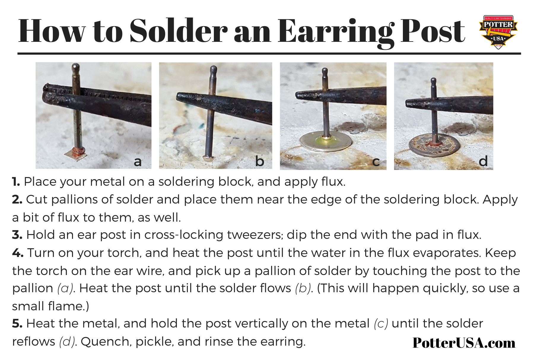 Potter USA - Fine Tools. September 2020 Box: How to Solder an Earring Post